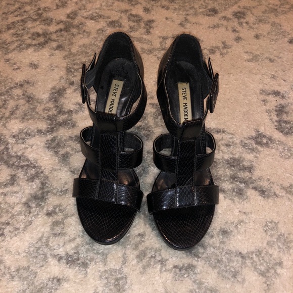 Steve Madden | Shoes | Steve Madden Gladiator Snake Sandle Heels Black ...